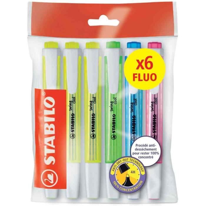 Surligneur - STABILO - Swing Cool FLUO - Ecopack de 6 - Pointe ...
