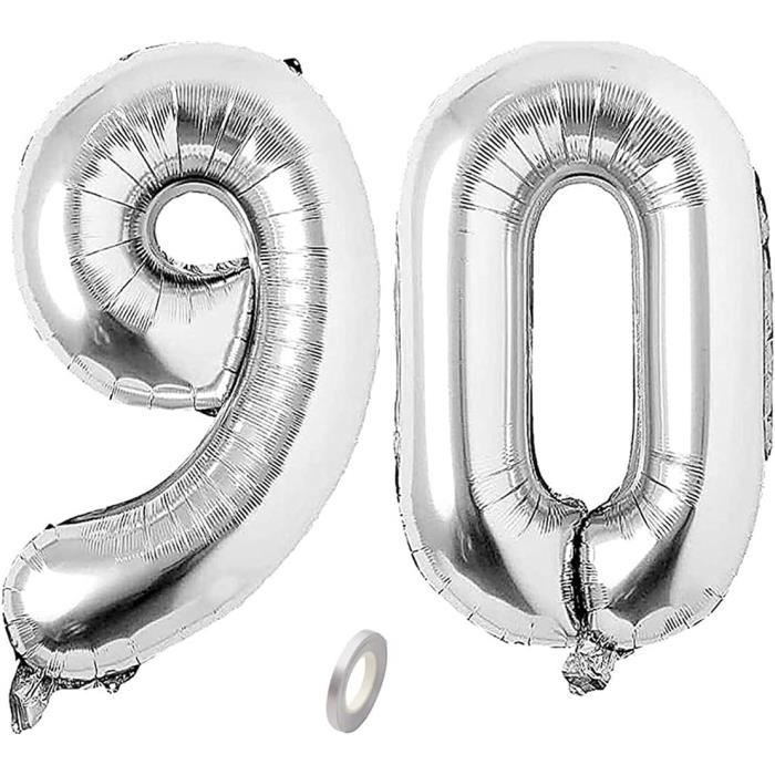 Ballons En Forme De Chiffres 90 Ans D'Anniversaire - En Argent - Avec ...