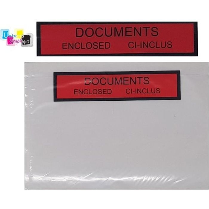 100 Pochette porte-document ci-inclus format A6 (A4 plié en 4) adhésive ...