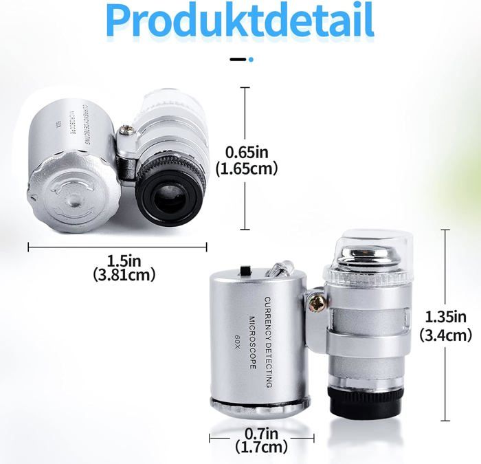 Mini microscope de poche à LED 60X - Avec éclairage UV - Portable ...