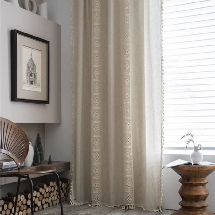 Vintage Style Rideau Semi Occultants Boho Bohème Rideaux Beige Avec ...