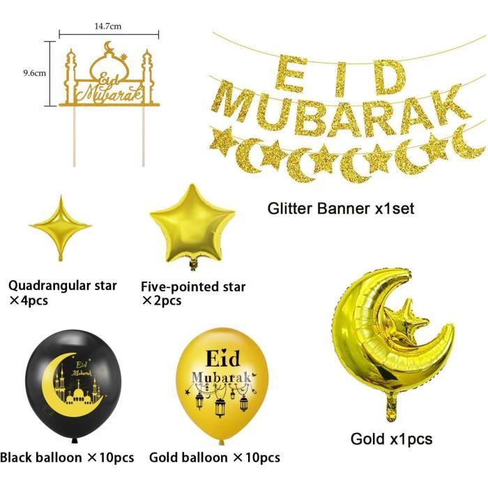 Décoration Eid Mubarak Ballons 2024 Or Ramadan Aid Moubarak Deco ...