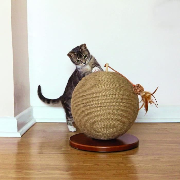 Griffoir Élégant En Jute Naturel Avec Plumes Aguichantes Pour Chat 33 X ...