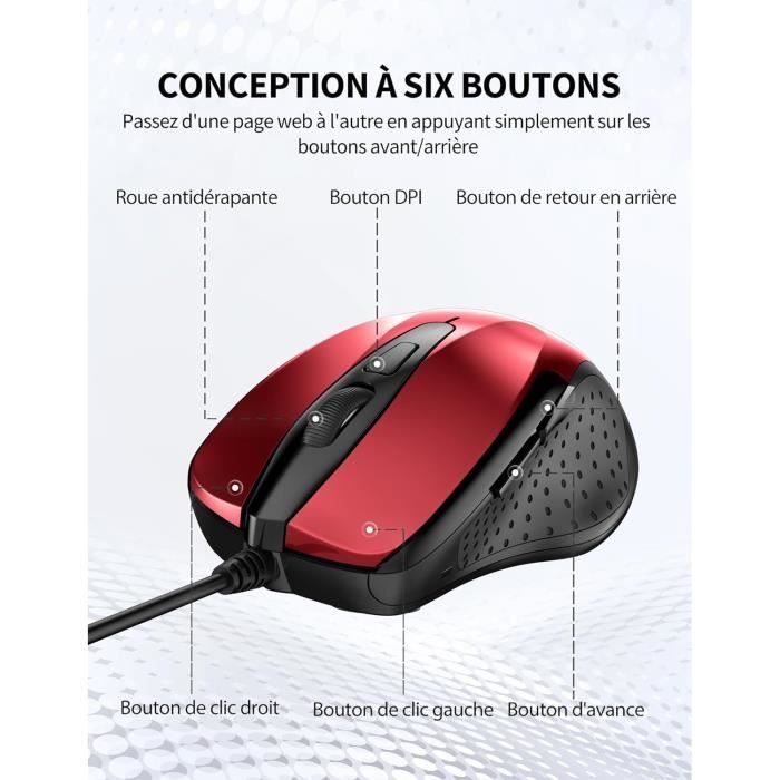 Mouse Pro S2 Souris Filaire Optique Haute Précision 6 Boutons 6400 Dpi ...