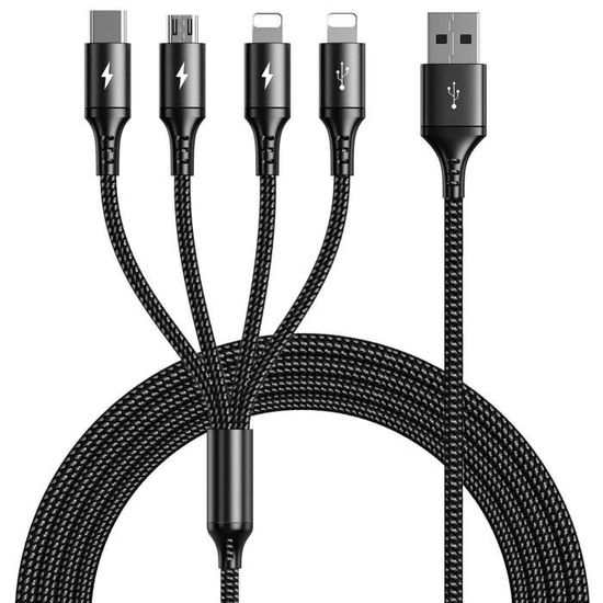 Câble Multi Usb,[4A-3M] 4 En 1 Universel Multi Chargeur Câble De ...