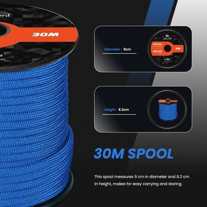 Abma Cord Paracorde 30 m Corde en Nylon 4 mm BLEU 620lbs - Max. 280 kg ...