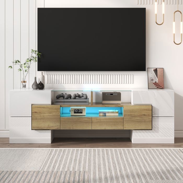 Meuble TV Maisentiel 4 portes 170x38x47 cm noir naturel, panneaux de ...