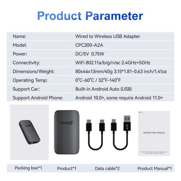 Adaptateur Android Auto sans fil - AIHONTAI - CarlinKit A2A - Bluetooth ...