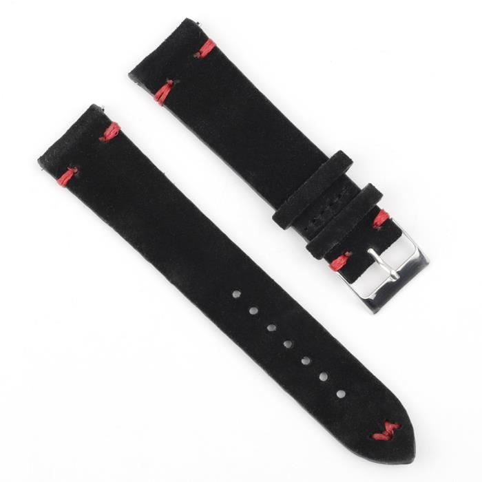 24mm - Ligne noir-rouge - Bracelets De Montre Vintage En Cuir Suédé De ...