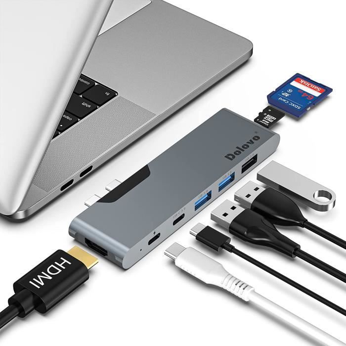 Hub USB C Adaptateur MacBook Pro-Air M1 multiport 8 en 2 avec 4 K HDMI ...