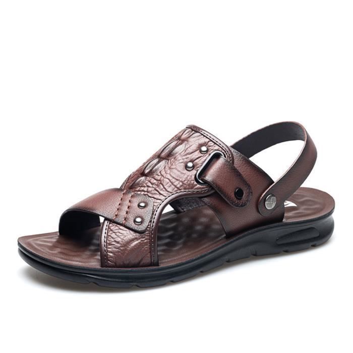 Sandales Homme - Cuir - Marron - Scratch - Plat Marron - Cdiscount ...