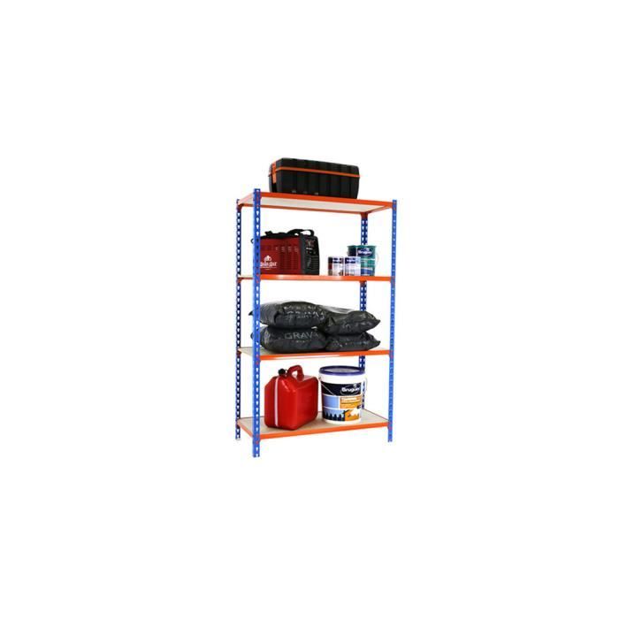 Étagère métallique - SIMON RACK - KIT MADERCLICK PLUS - 4 niveaux - 1500 x 1000 x 300 mm - Bleu ...