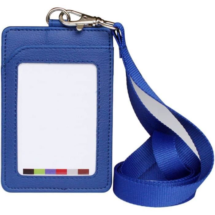 Porte-badge vertical en cuir synthétique avec cou amovible (bleu, 1 ...