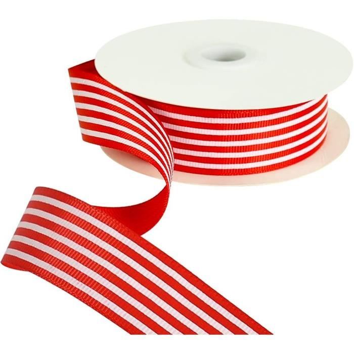 TONIFUL Ruban à rayures rouges et blanches - 2,5 cm de large - Rouleau ...