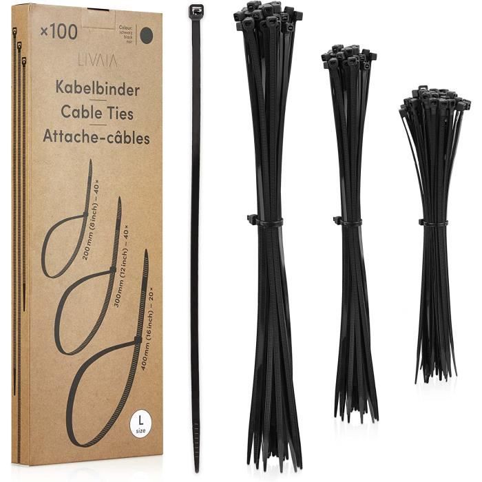 Set serre-cables noir: 100 serre-cables noirs en 3 tailles - Attache cable collier, Cable ...