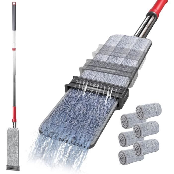 Balai Plat Microfibre Avec Essorage Intégré, Serpillière Plate Avec 6 ...