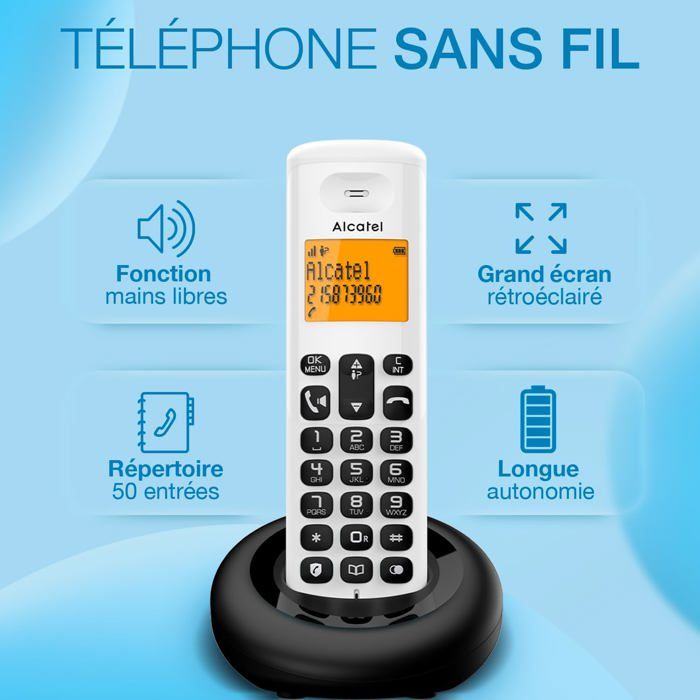 Téléphone fixe sans fil - SWROSE -ALCATEL E260 - Téléphone DECT, Design ...