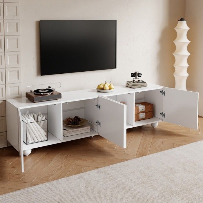 Meuble TV blanc moderne bas avec support et panneau TV. Design unique ...