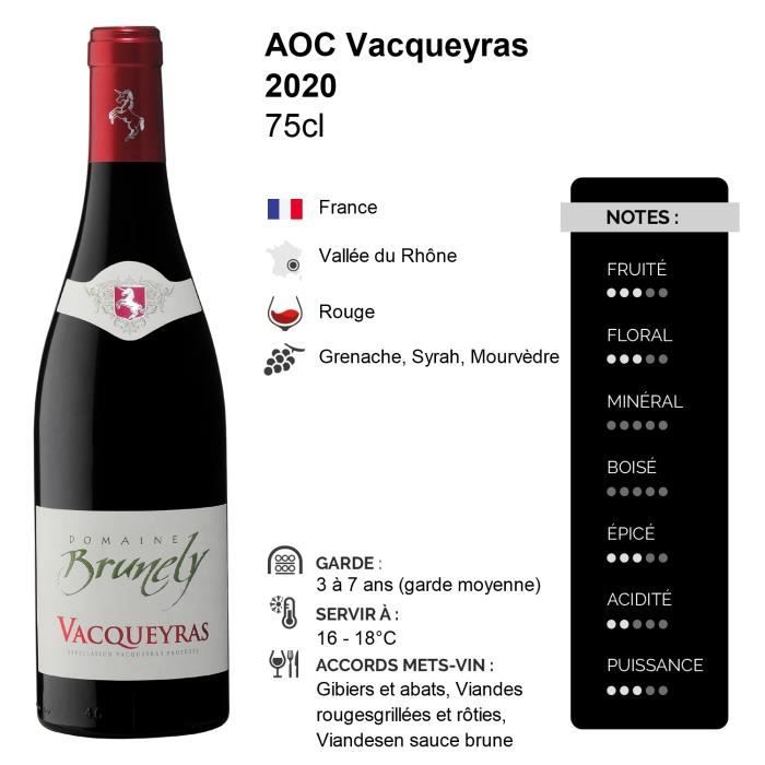 Vacqueyras Tradition Rouge 2020 - Lot de 6x75cl - Domaine Brunely - Vin ...