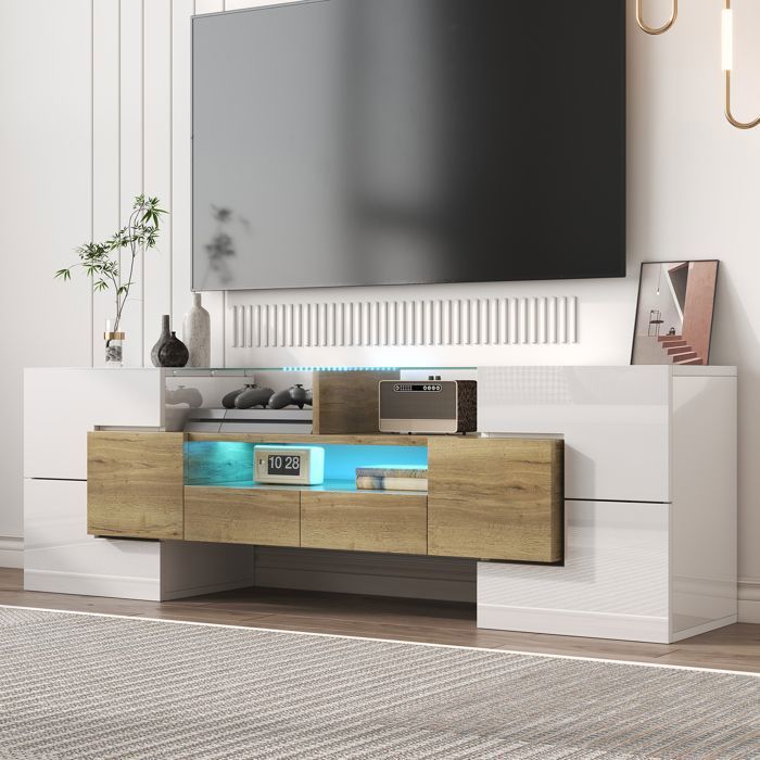 Meuble TV Maisentiel 4 portes 170x38x47 cm noir naturel, panneaux de ...
