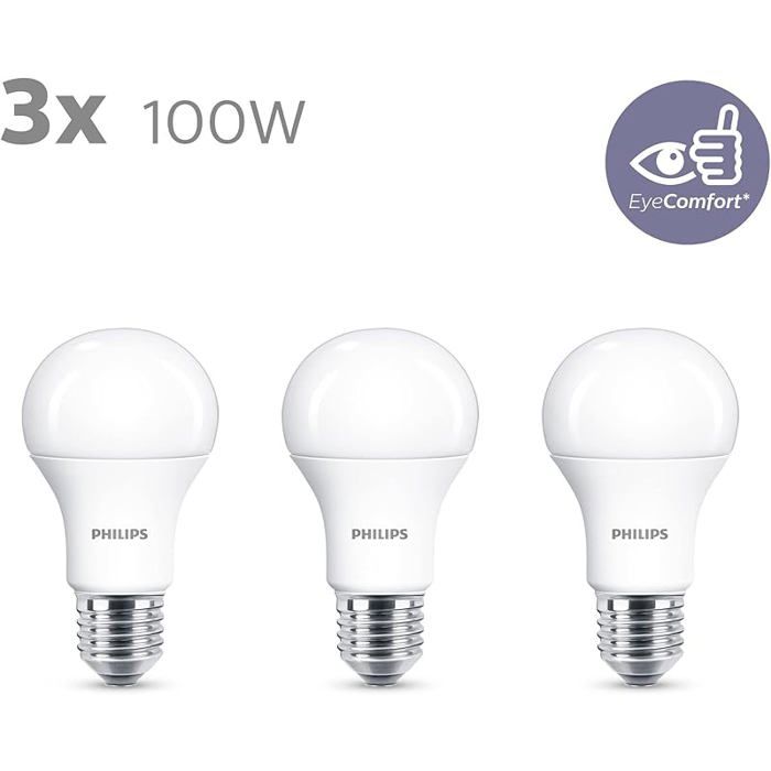 PHILIPS Philips LED A60 Bulbs, Pack of 3 [E27 Edison Screw], 13W, 100W ...