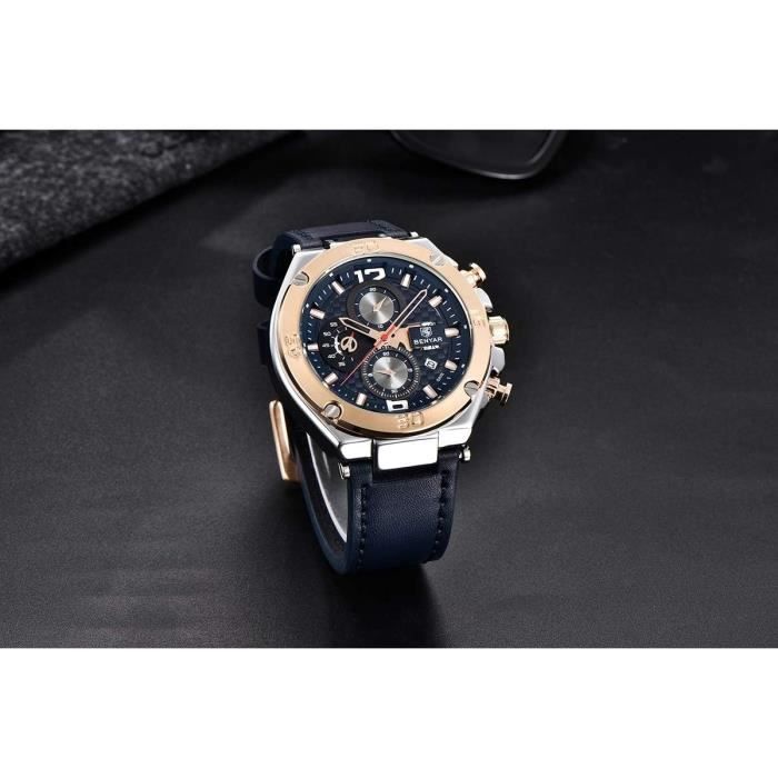 Montre Homme Montres Etanche Chronographe Lumineuses Classique Montres Bracelet En Cuir Grand ...