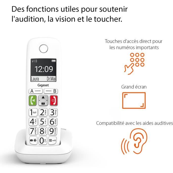 Ehskzjh E290 Duo - Téléphone Fixe Sans Fil Blanc, 2 Combinés Avec Grand ...