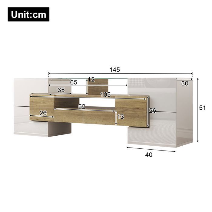 Meuble TV Maisentiel 4 portes 170x38x47 cm noir naturel, panneaux de ...