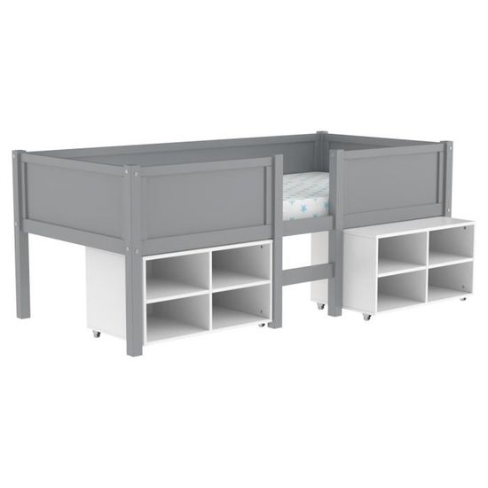Lit School gris ardoise + caissons de rangement - Mobilier enfant ...