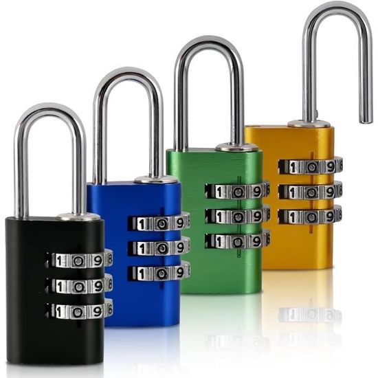 4 Pièces Cadenas Code,Cadenas À Code 3 Chiffres En Aluminium,Petit Cadenas Casier,Cadena ...