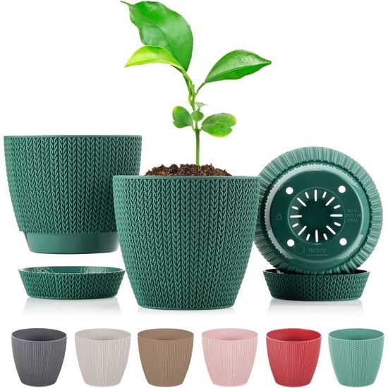 Lot De 3 Pots De Fleurs Avec Pot Intérieur Vert Ø 140-173-218 Mm[h6326 ...