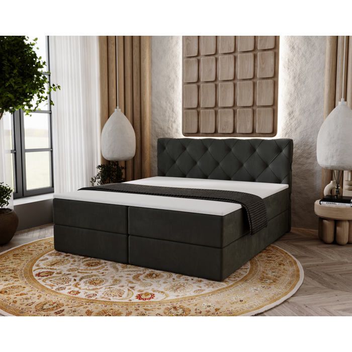 Lit Boxspring avec rangement - avec matelas - lit adulte - velours - gris - Napoli 180x200 ...