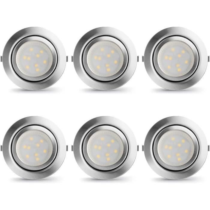 Lot de 6 spots LED encastrables de cuisine à intensité variable Blanc chaud 3000 K 12 V CC 9SMD ...