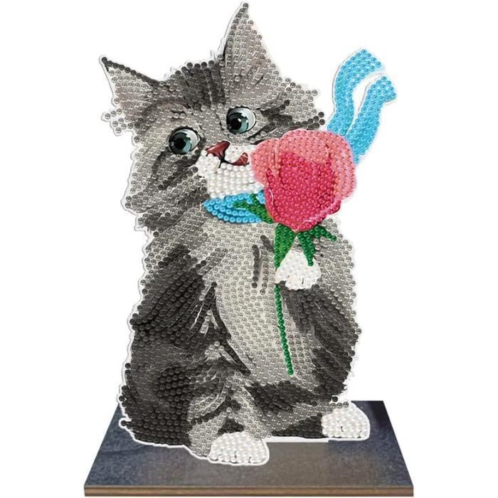 Diamond Painting Ornement De Bureau Chat Et Fleur Peinture Diamant ...