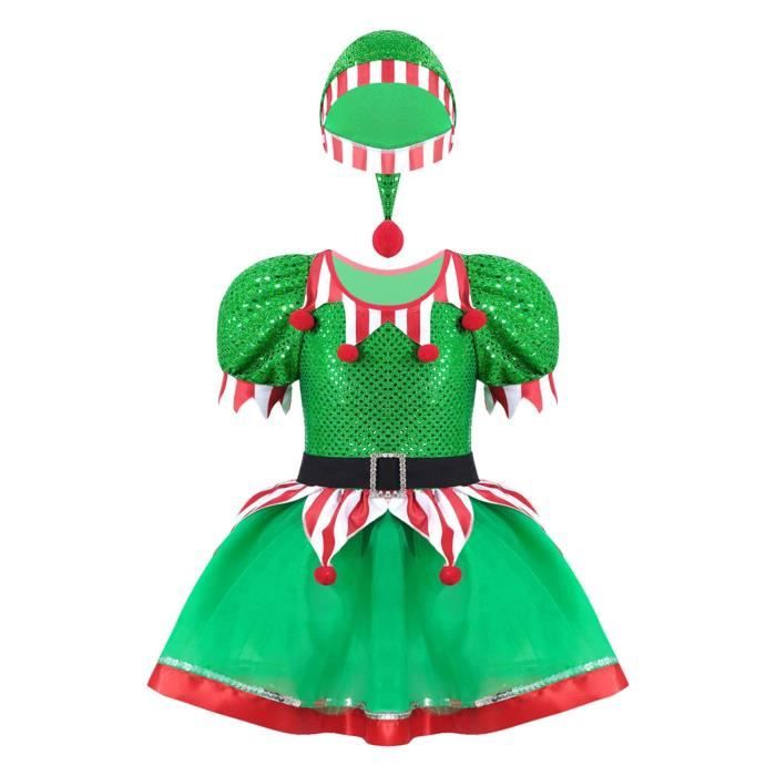 Yizyif Enfant Fille Costume Lutin De Noël Tutu Robe Paillette