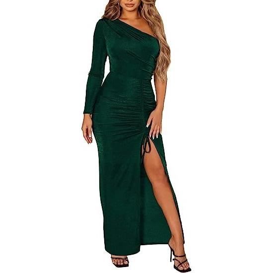 Robe de soirée velours à manches longues Amzbarley - Vert - Taille ...