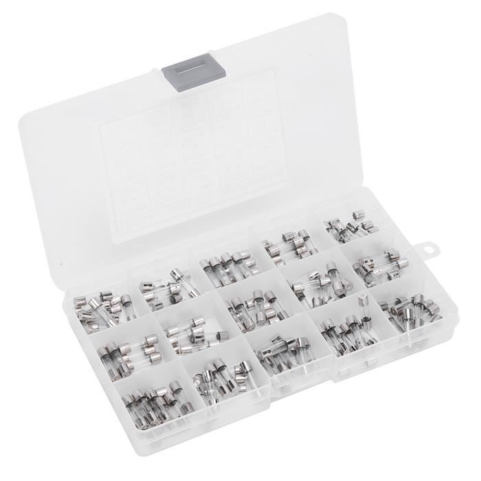 TIP 150pcs Kit Assorti de Fusibles en Tube de Verre 0.1A-20A 250V 5x20mm avec Boîte de Rangement ...