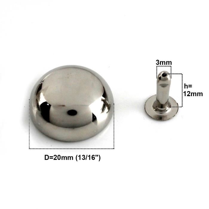 RIVET,D-20mm-Gun Black--Ensemble de Rivets ronds en métal, 100 pièces ...