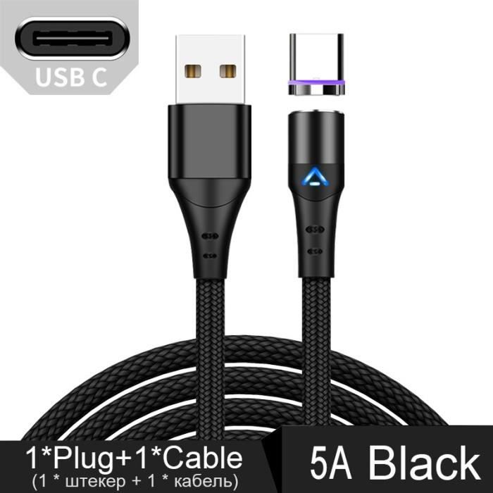 Black Type C 5A--2m -Câble magnétique Micro USB type c 5A,adaptateur de ...