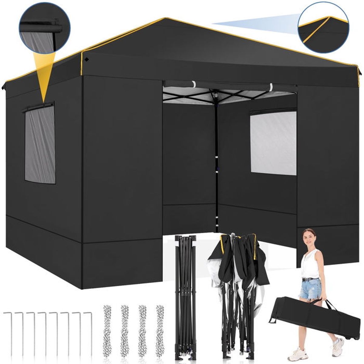 Tonnelle Pliante 3x3 Imperméable avec 4 Parois Barnum de Jardin Pliant ...