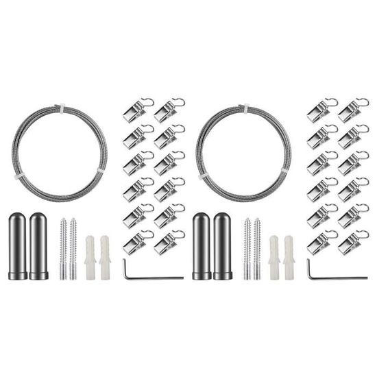 2X Jeu de Tringles à Rideaux pour Rideaux Avec 24 Pinces, Fil En Acier ...