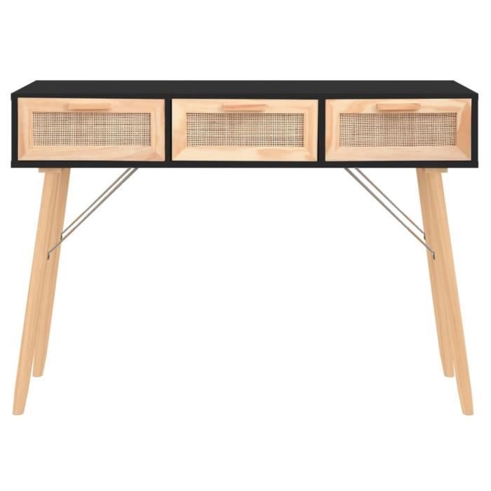 Akozon Table console Noir 105x30x75 cm Bois massif pin /rotin naturel ...