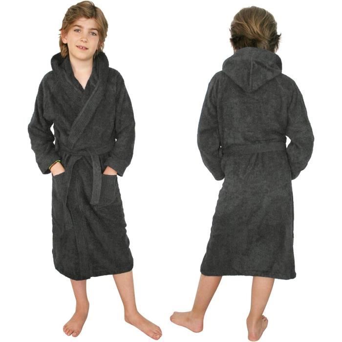 Peignoir Bain Enfant - Robe Sortie De Bain En Coton Avec Capuche Poches ...