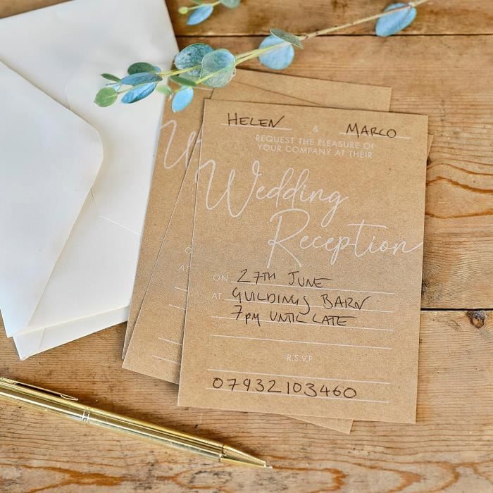 Kraft Card Wedding Reception Invitations with Envelopes 10 Pack ...