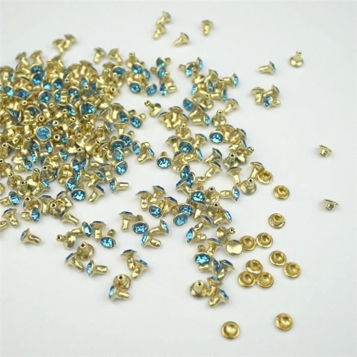 Blue Rivets-30 Sets 6mm -Rivets et pointes Strass cristal 6mm,30-50-100 ...
