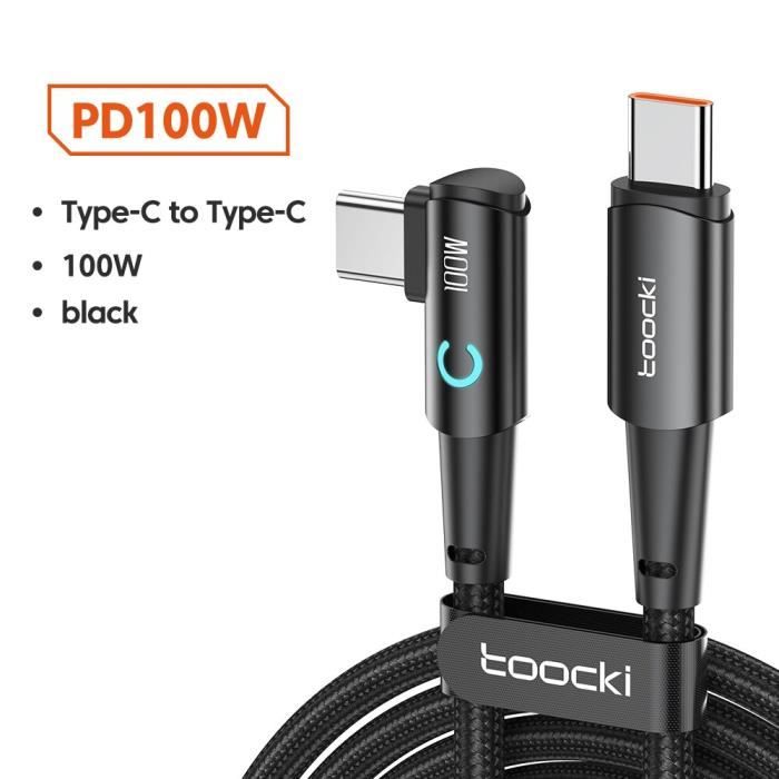 Toocki Câble USB C vers USB C résistant à 90 degrés, charge rapide, 100W, iPad, MacPlePro ...