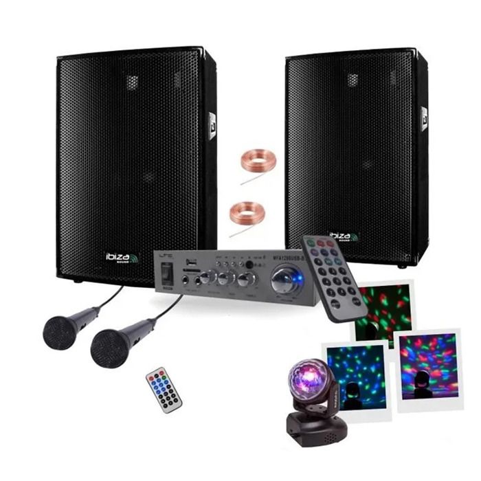 Pack Karaoké Sono 600w avec 2 Enceintes Sono 300W - 1 Ampli Hifi 100w ...