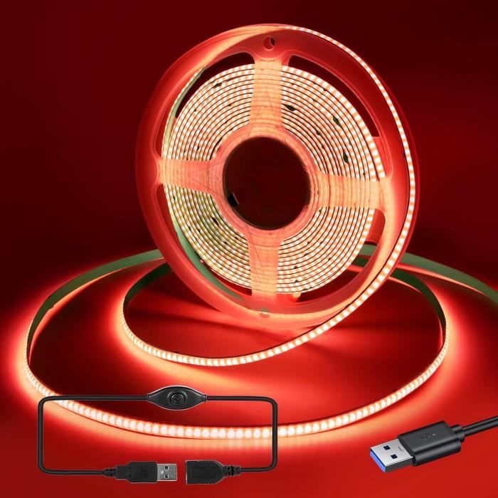 Ridgetube Bande Lumineuse Led Cob Usb 1 5m 5v Rouge 320led M Ruban Led