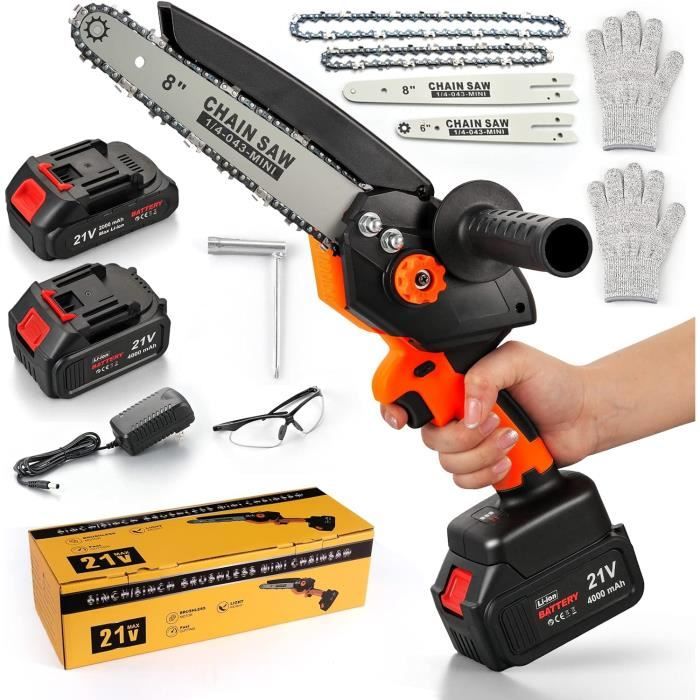 SANJIAN Mini tronçonneuse électrique sans fil de 15,2 et 20,3 cm avec 2 ...