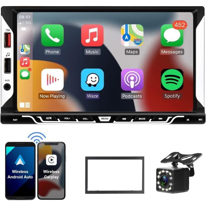 Autoradio Double Din Avec Apple Carplay Et Android Auto Sans Fil - Autoradio Écran Tactile 7 ...